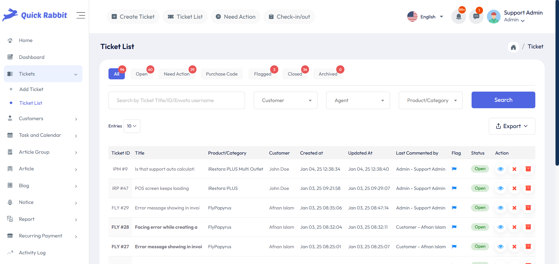 Quick Rabbit - AI Powered Support Ticketing with Knowledgebase and Live Chat by doorsoftxyz